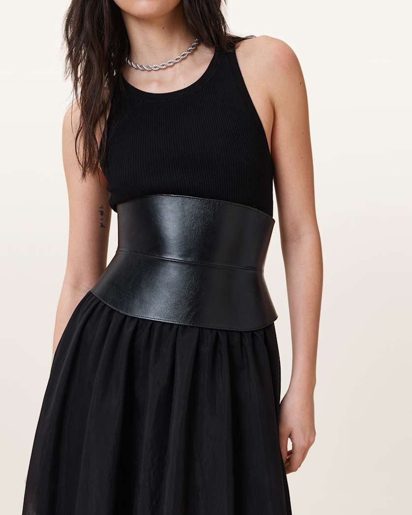 Oakleigh Leather Corset Belt BLACK/ANTQ NICKEL | ALLSAINTS